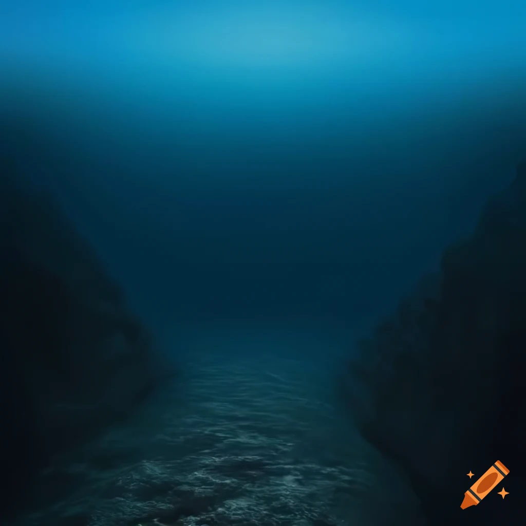 Deep empty dark sea with dark stone structures