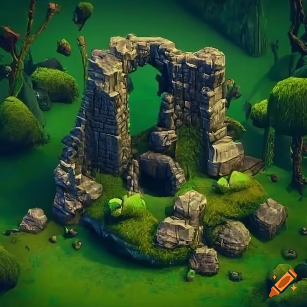 In the background between formation from above fantasy RPG game forest style of a 3D game made ...