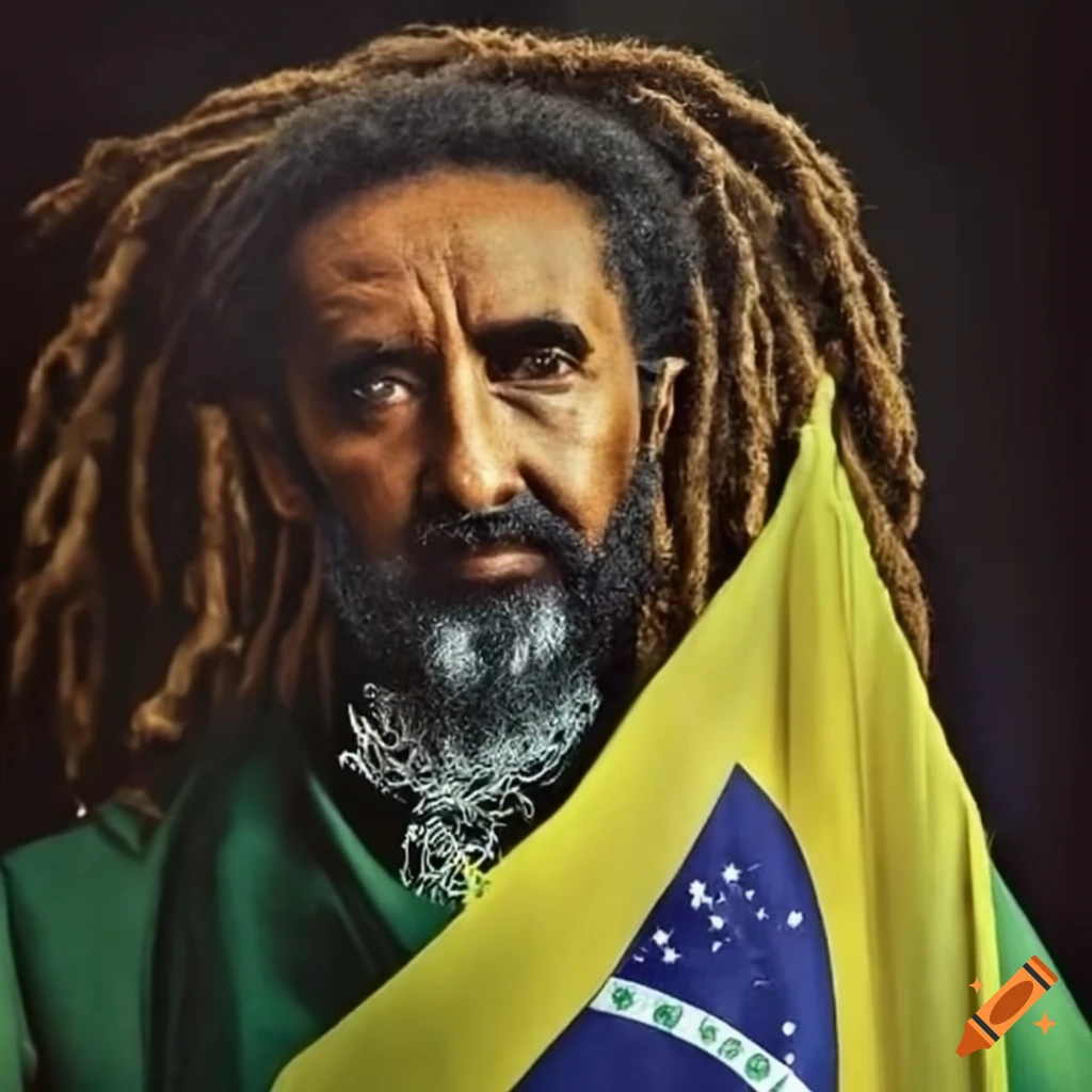 Artistic portrait of haile selassie with iconic dreadlocks, wearing a ...