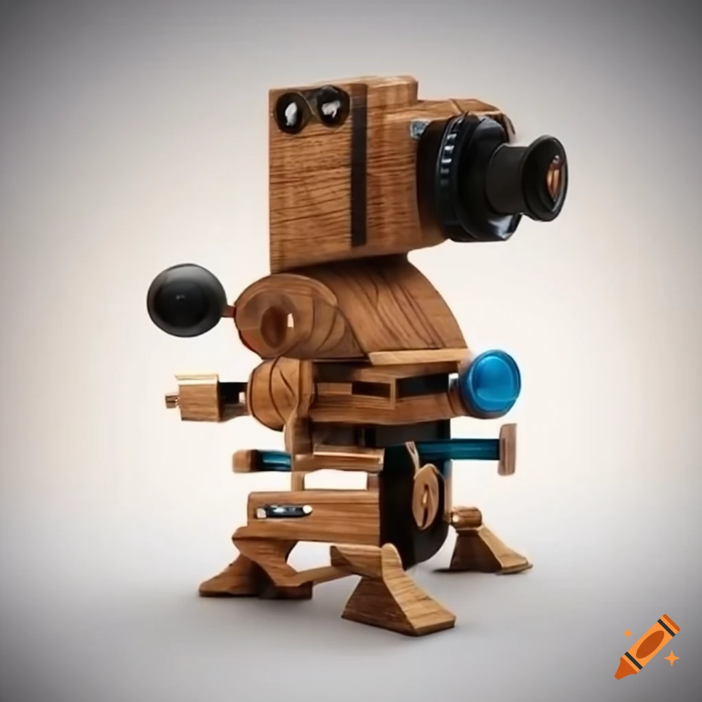 Natural wood voltron with a movie camera on Craiyon