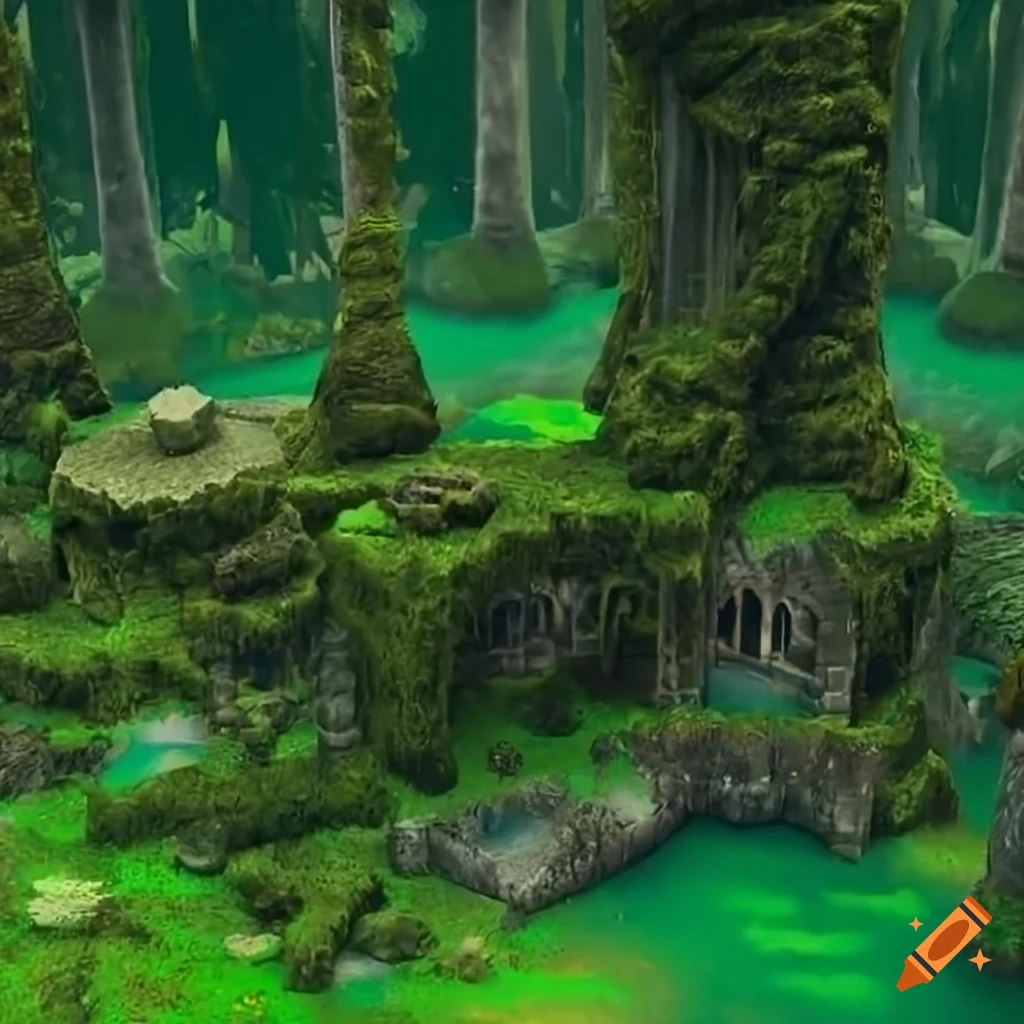 In the background between formation from above fantasy RPG game forest ...