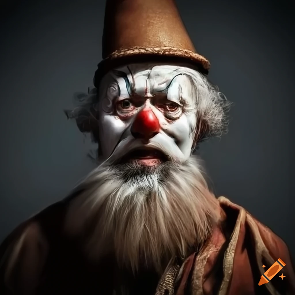 Sad portrait of a hobo clown. detailed. dramatic lighting on Craiyon