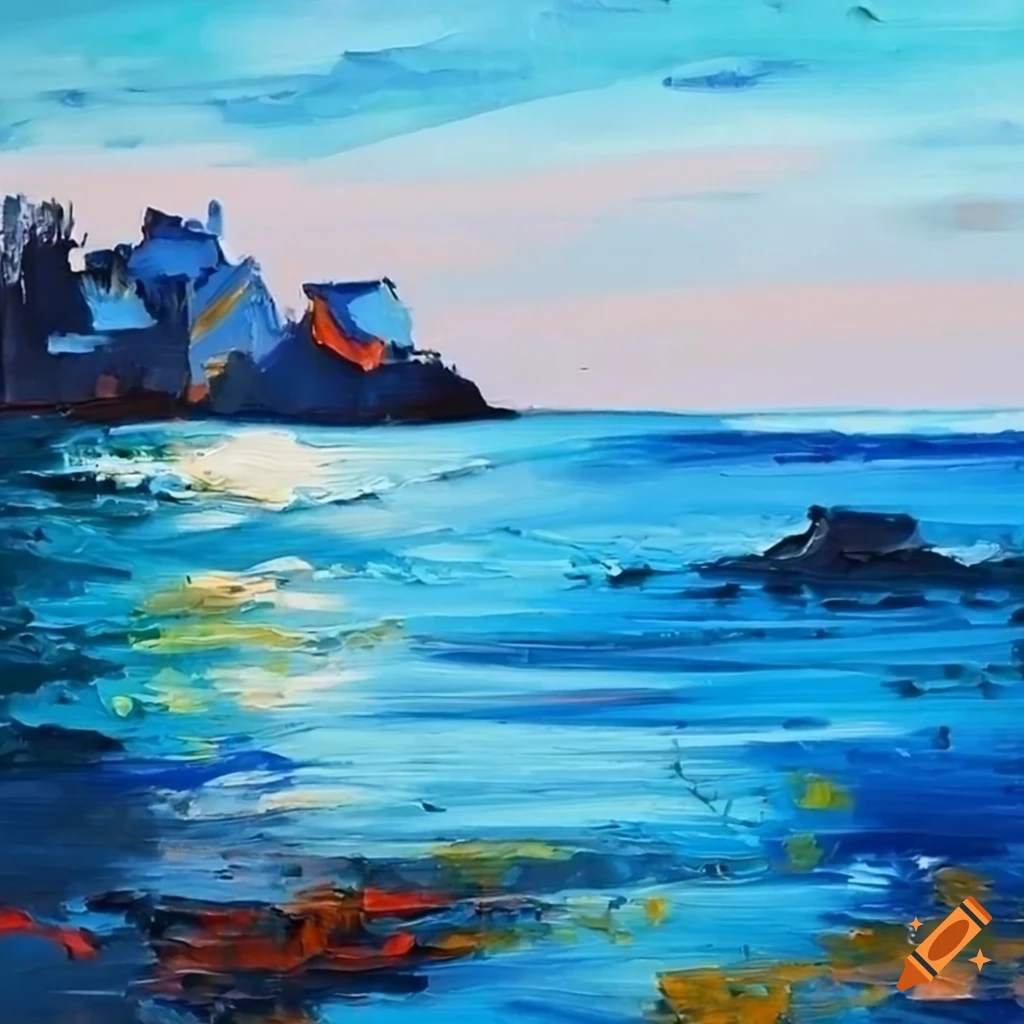 A scenic seascape painting of brittany using a palette knife on Craiyon