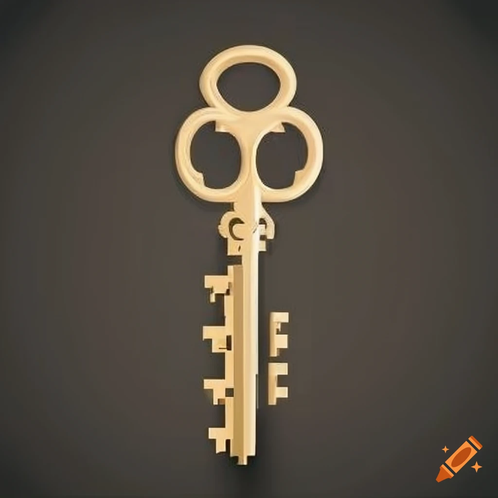 A large beige key on a white background