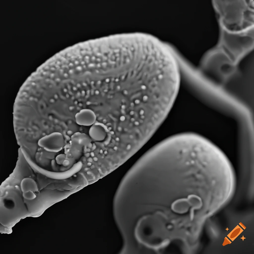 Ornamented ant electron microscope photo black and white greyscale ...