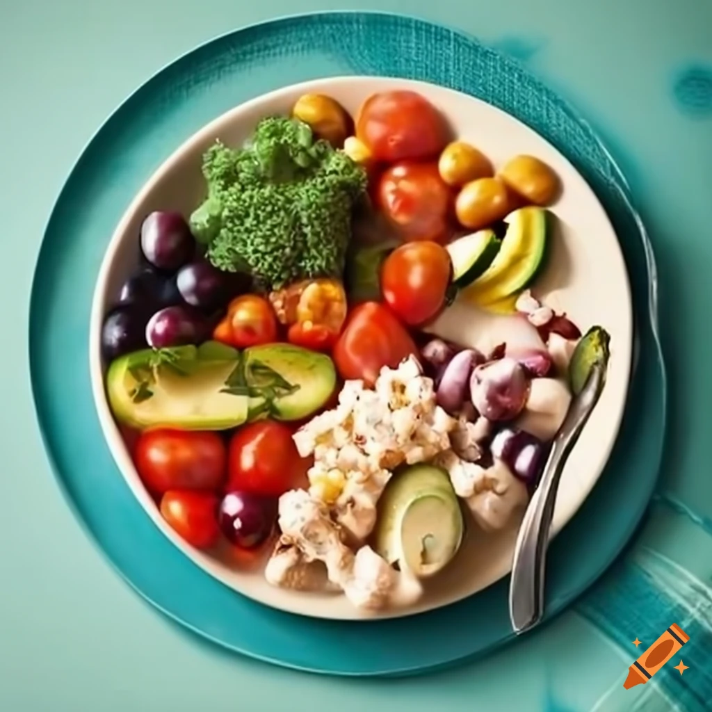 A plate of mediterranean diet on Craiyon