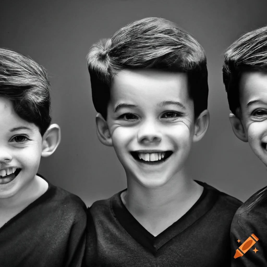 Black and white composite portraits of identical triplets with jack ...