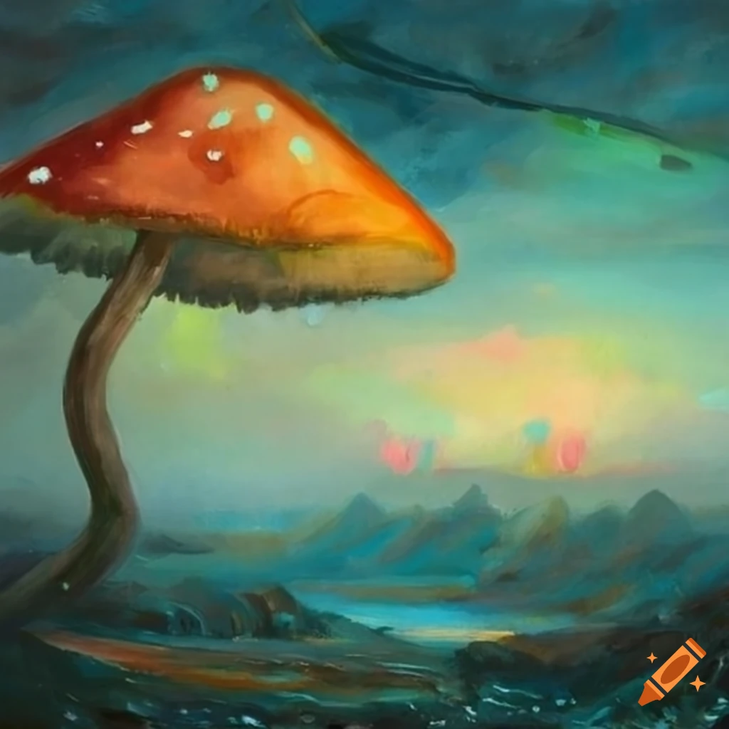 Unidentified flying objects landscape painting rain champigons