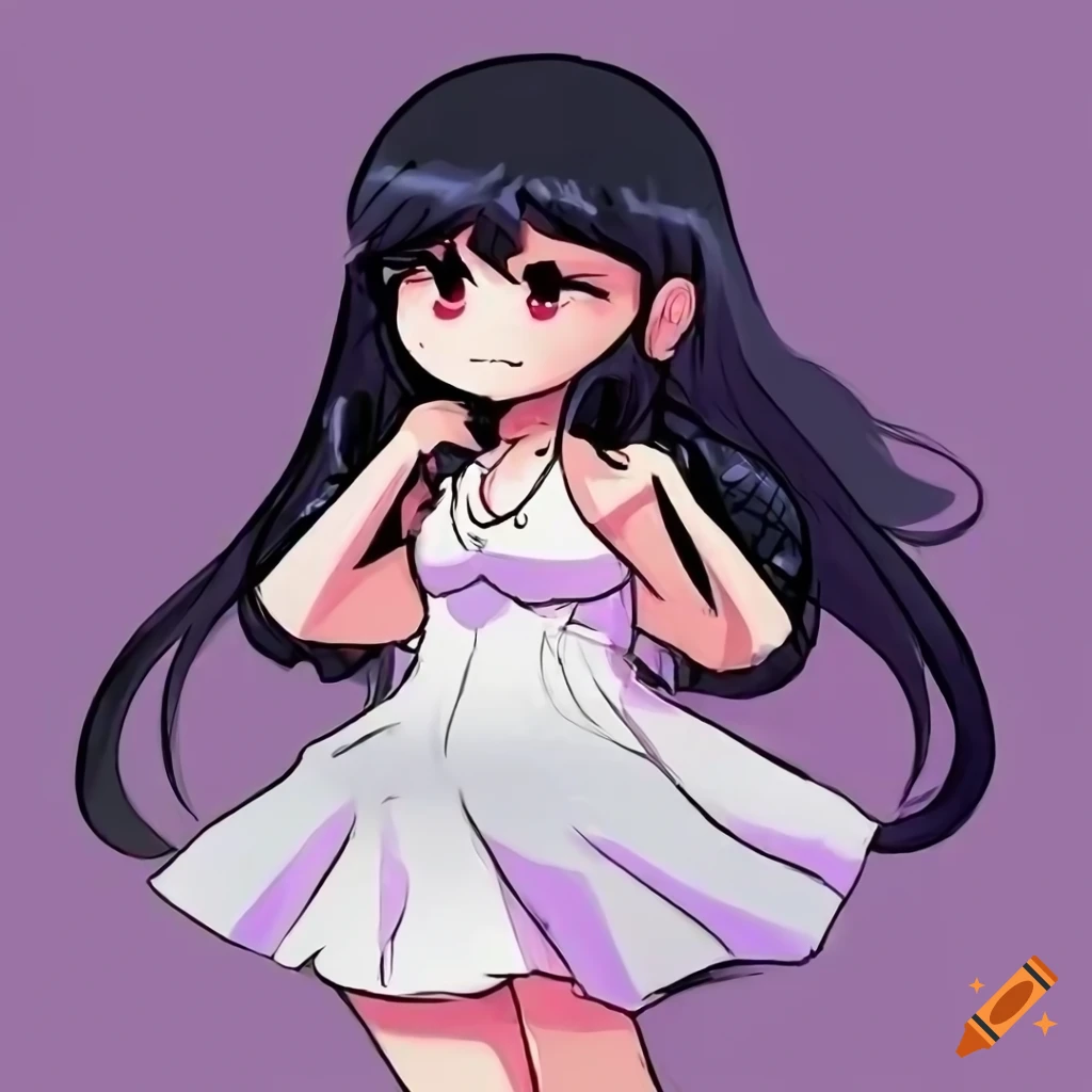 Girl With Long Black Hair In A White Dress Fnf