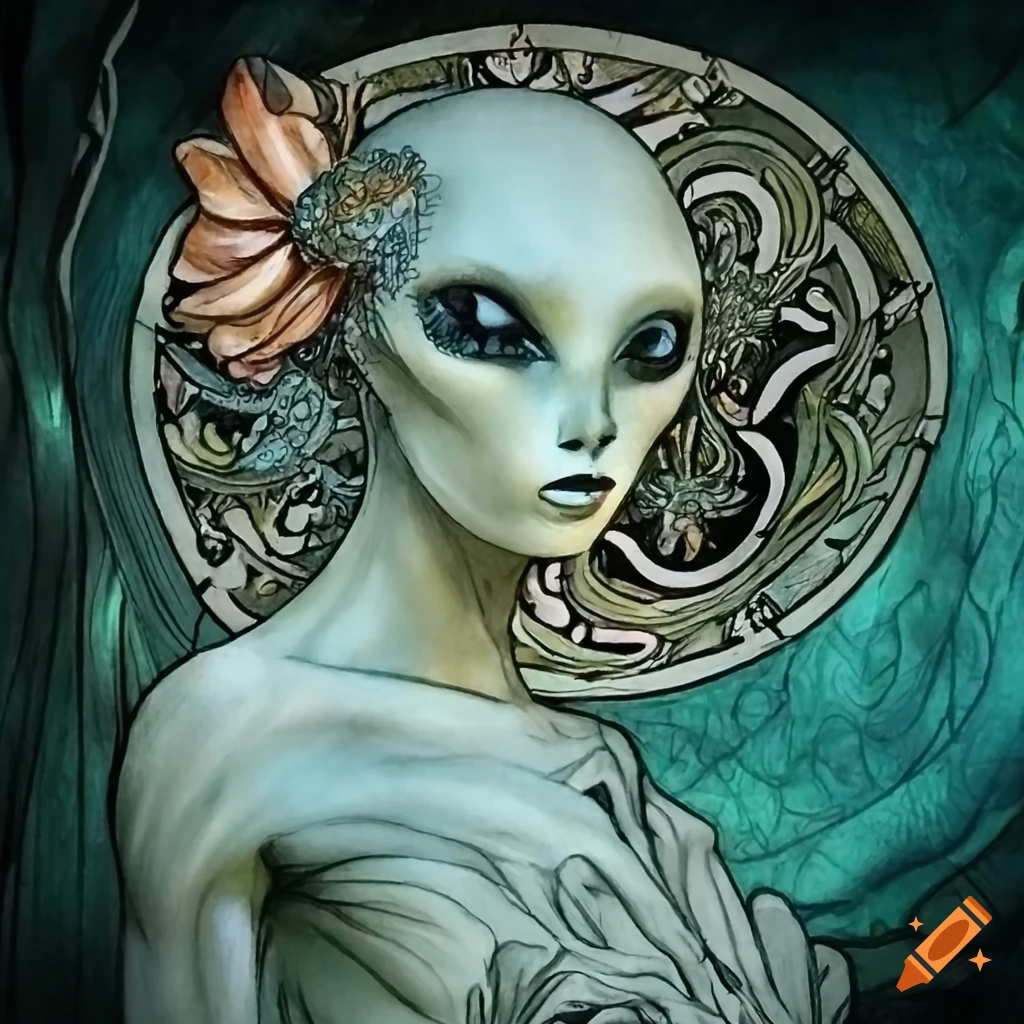 Alien intelligent life form - inspired by the works of alfons mucha on ...