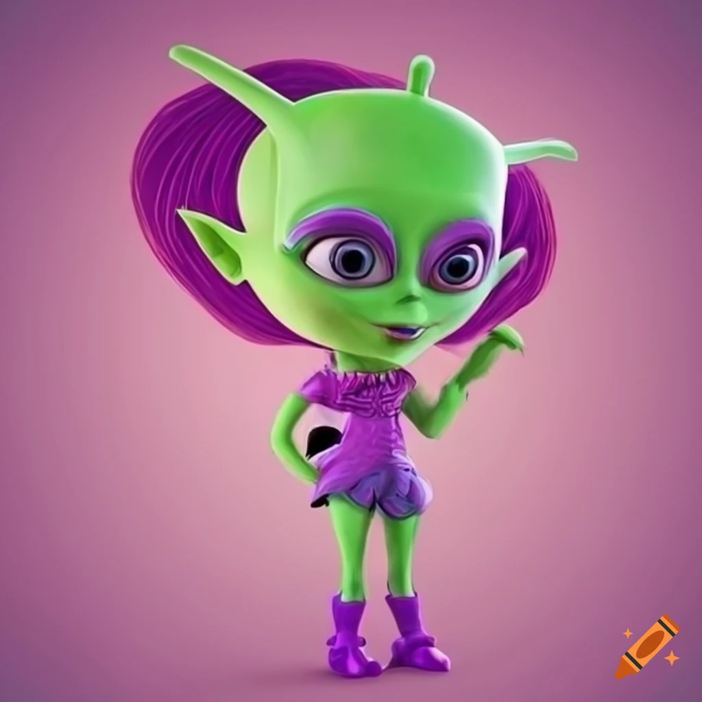 Pink alien girl in the style of pixar
