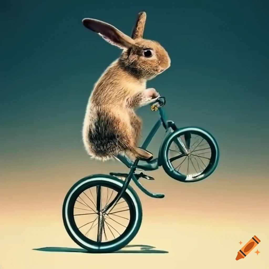 A rabbit riding a bmx bike