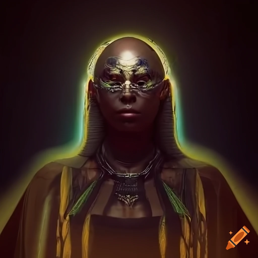 Futuristic tribe people of different races gathering in a gigantic dome ...