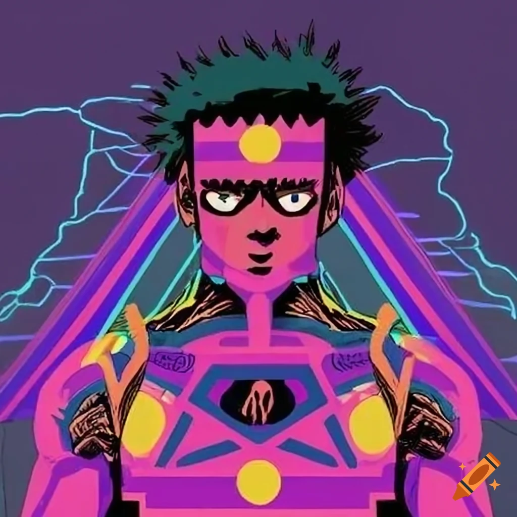 Ethnic manga, 70s 80s sci-fi anime, simple line drawing illustration of ...