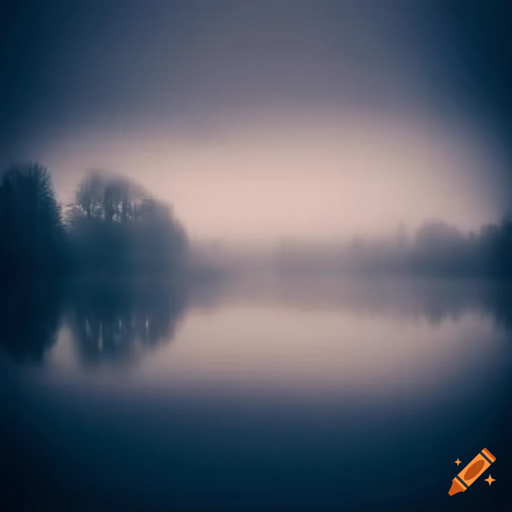 Vintage landscape of a quiet pond with fog and mist