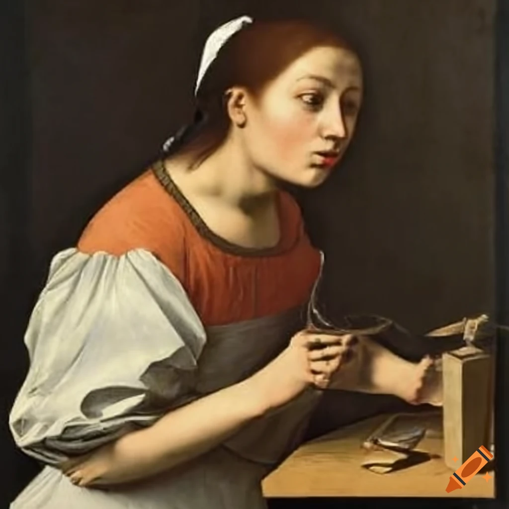 Painting by zurbaran of a woman using tools on Craiyon