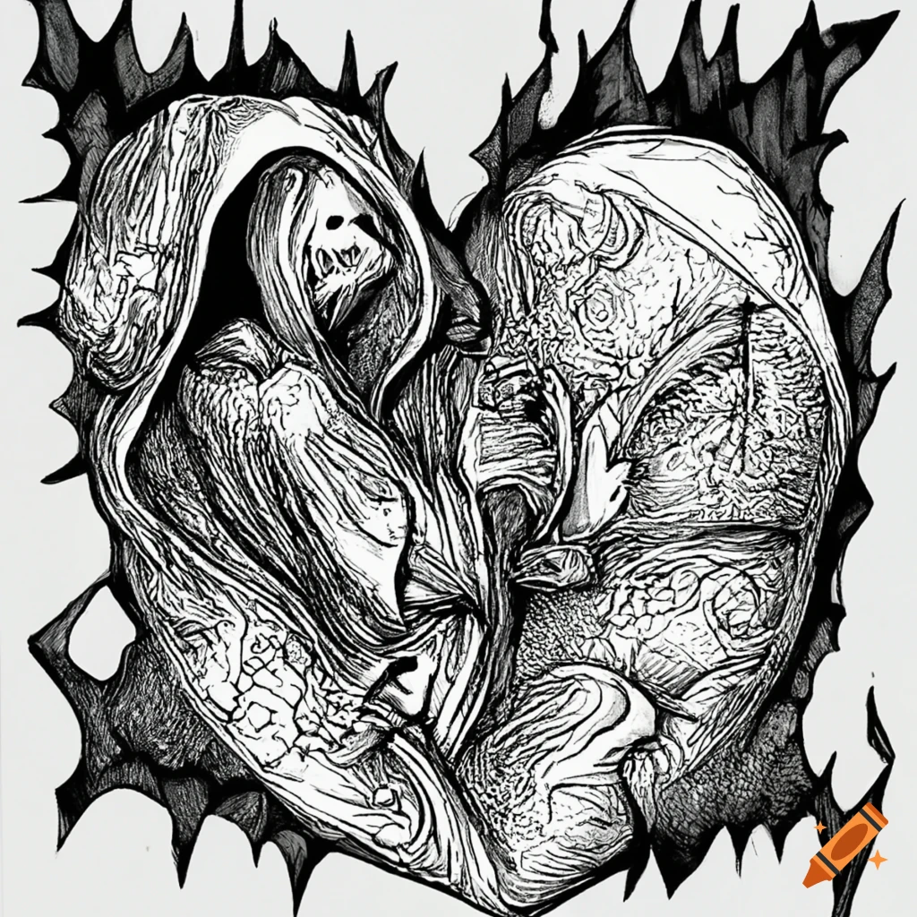 A heart of a grimm reaper torn because of sadness on Craiyon