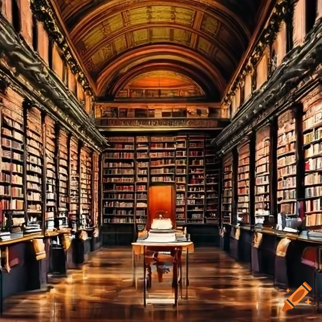 Imposing library with books and paintings with a size of 1920px wide ...