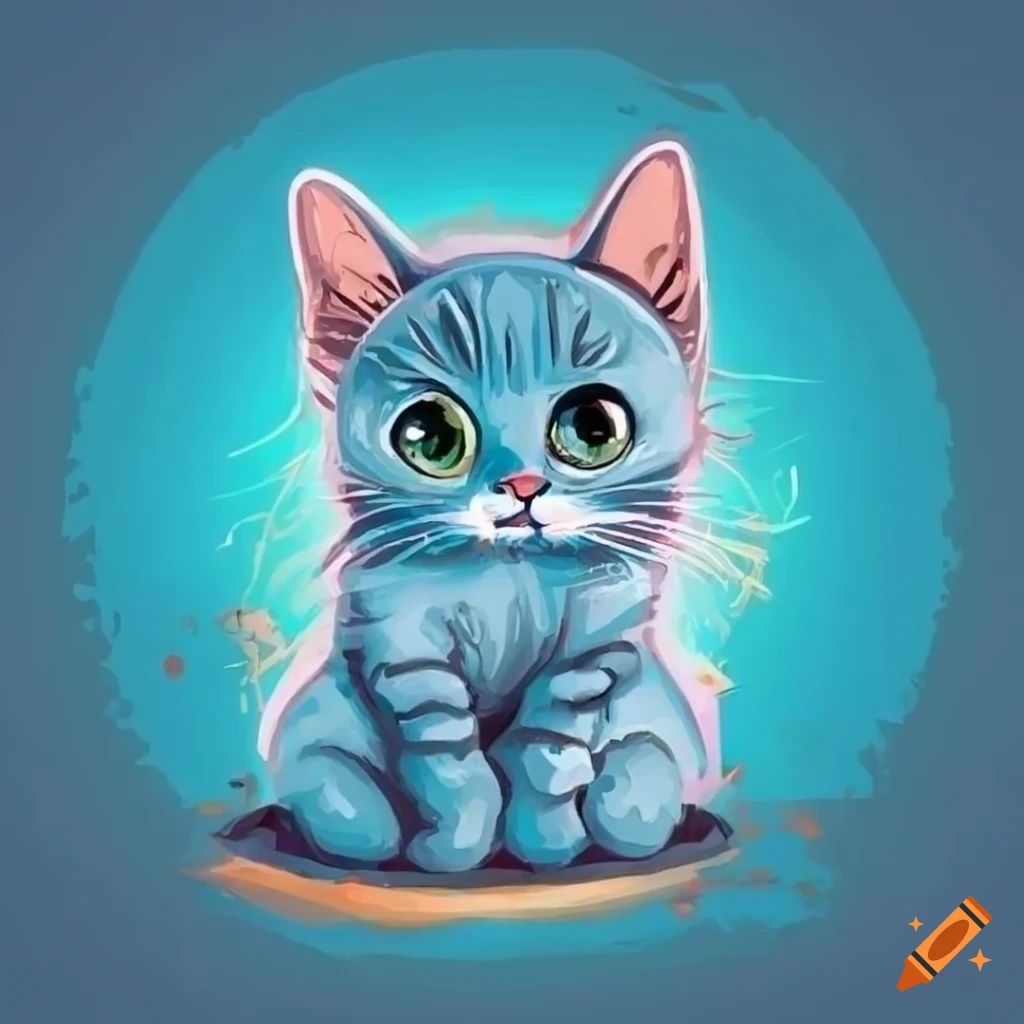 A cute blue kitten in the sky graffiti style drawing