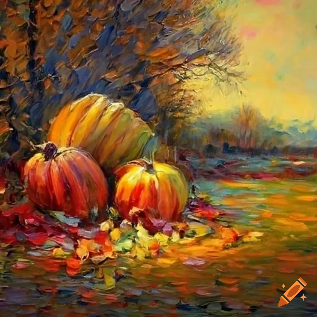 A stunning impressionist painting of a bountiful autumn harvest on Craiyon