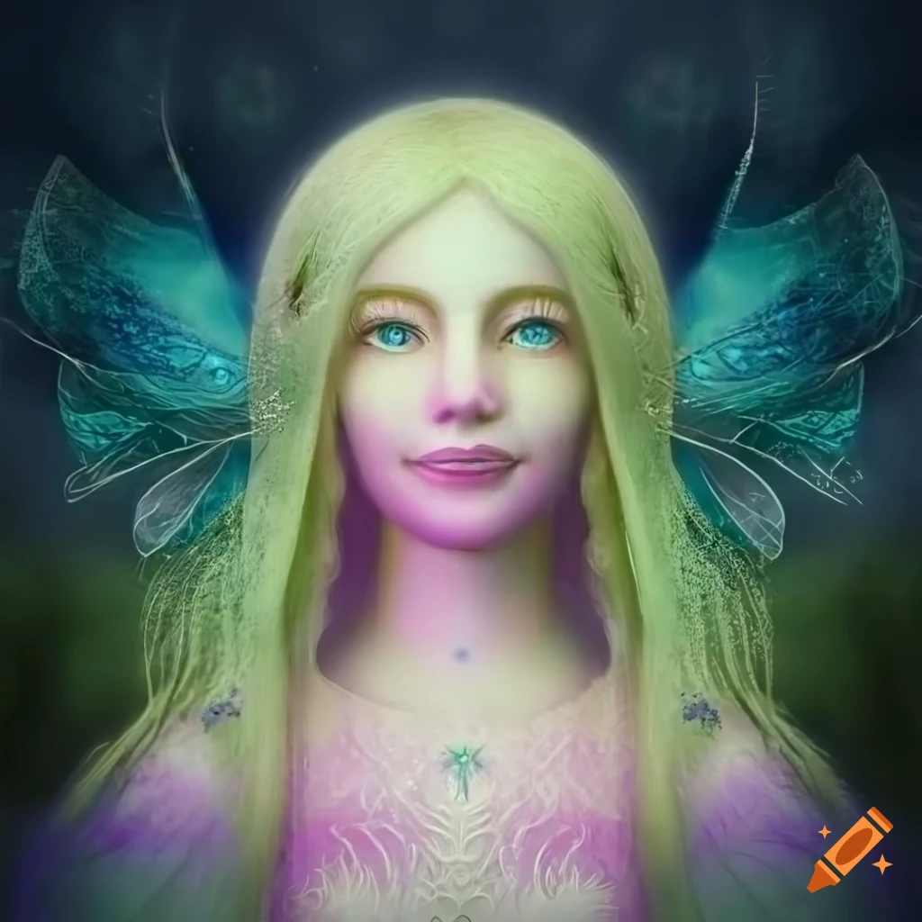 An intricate artistic representation of a love fairy in a mid-century ...