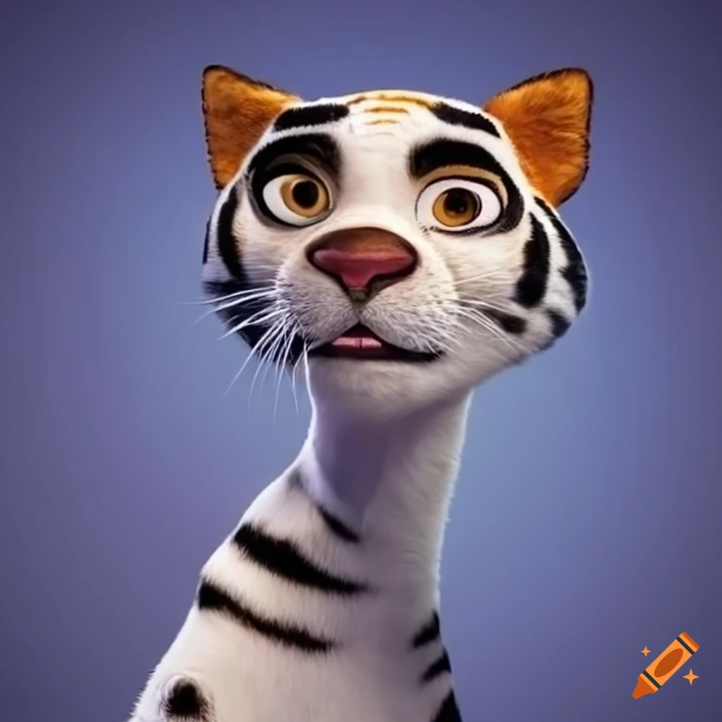 Pixar piebald tiger character on Craiyon