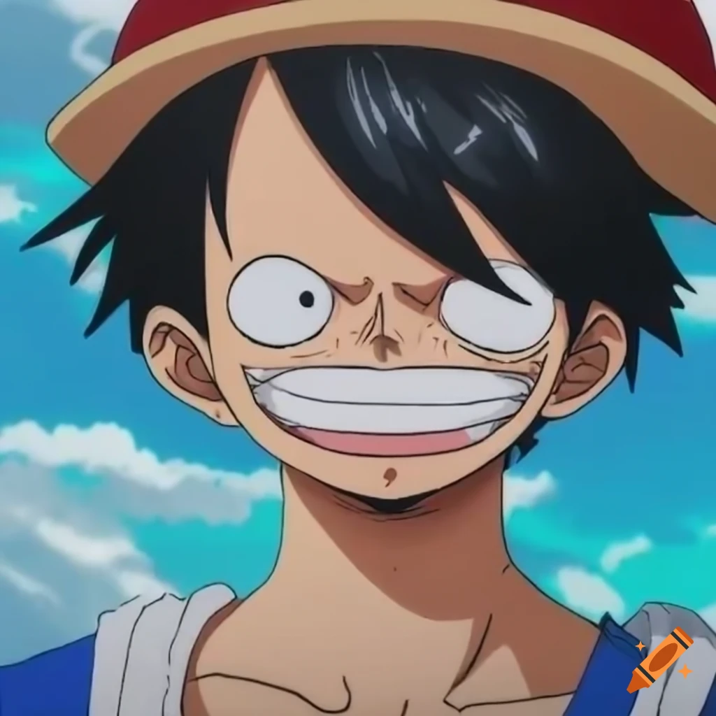 Luffy in low lighting with a menacing smile directed at the camera