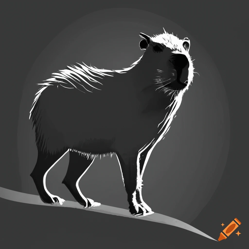Strong capybara silhouette in black and white on Craiyon
