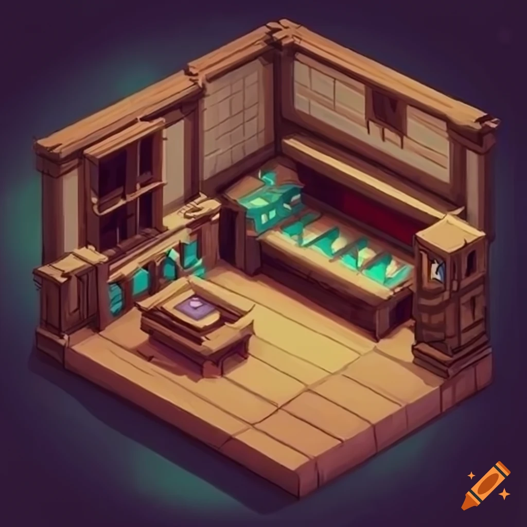 Interior medieval house link's awakening style isometric on Craiyon