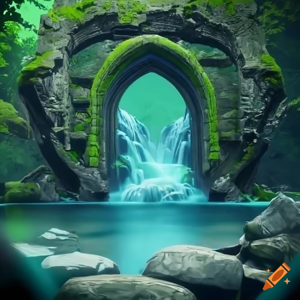 Portal opaque to another world inside of a cove, high definition, with ...