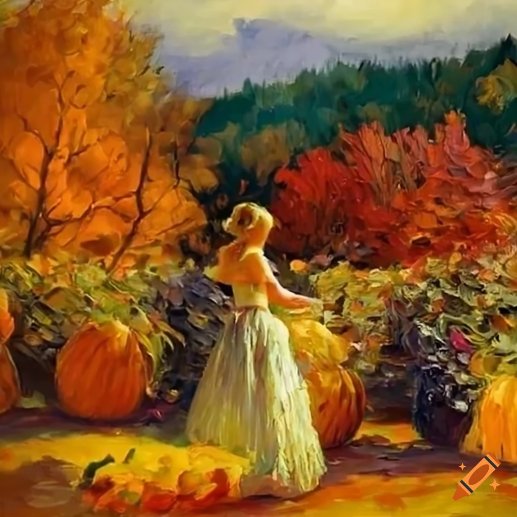 A stunning impressionist painting of a bountiful autumn harvest on Craiyon