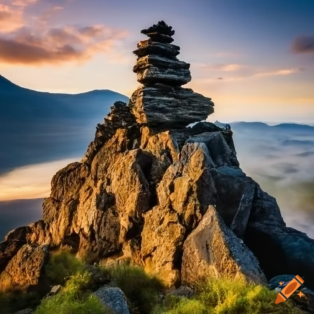 A tower of rocks in order of size, professional photography, with bokeh ...
