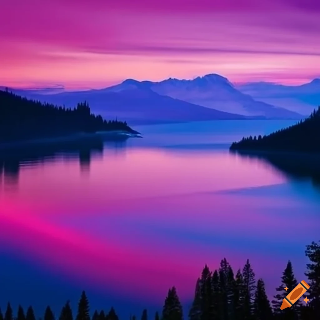 Lake Tahoe with purple water on Craiyon