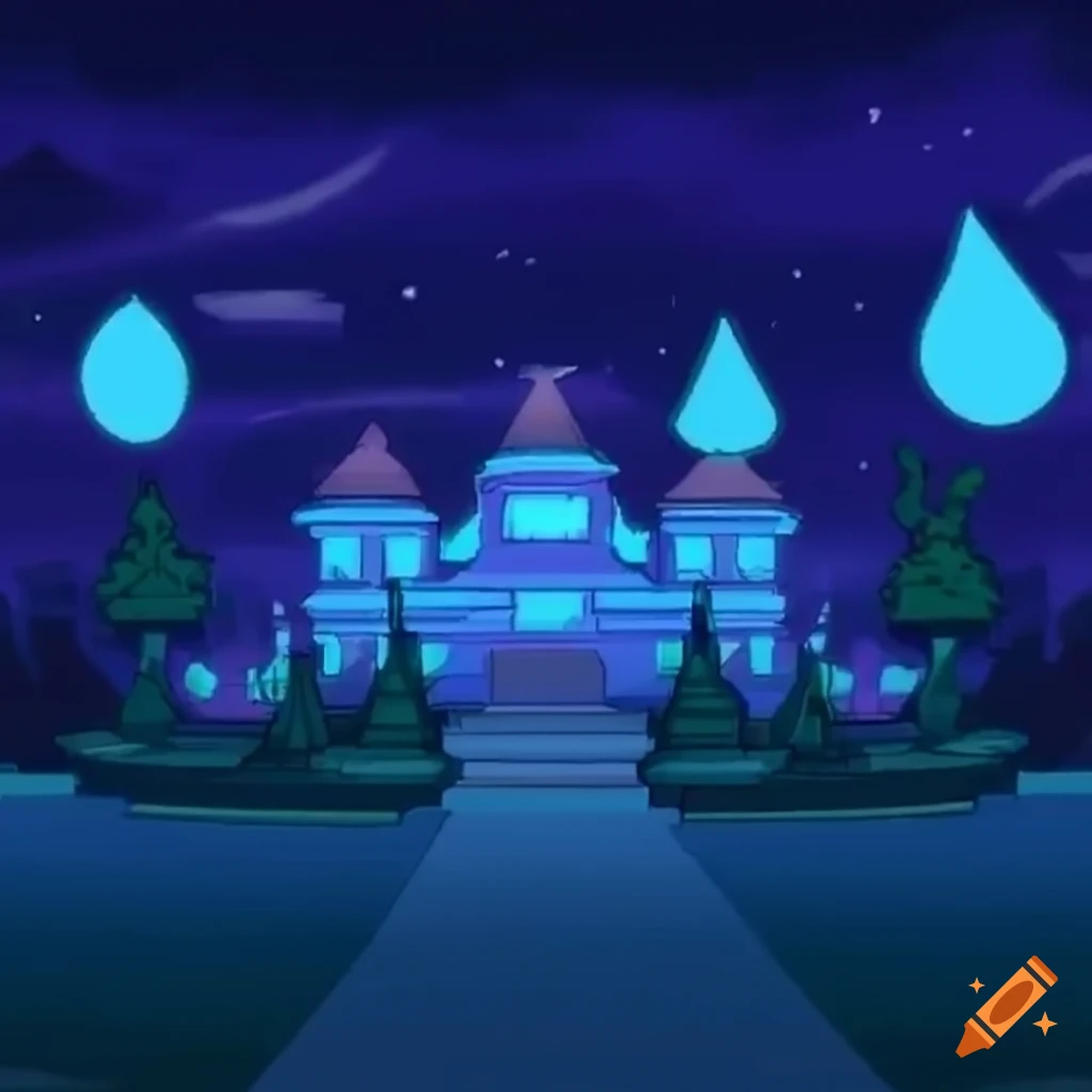 Pokemon battle background haunted mansion in distance at night on Craiyon