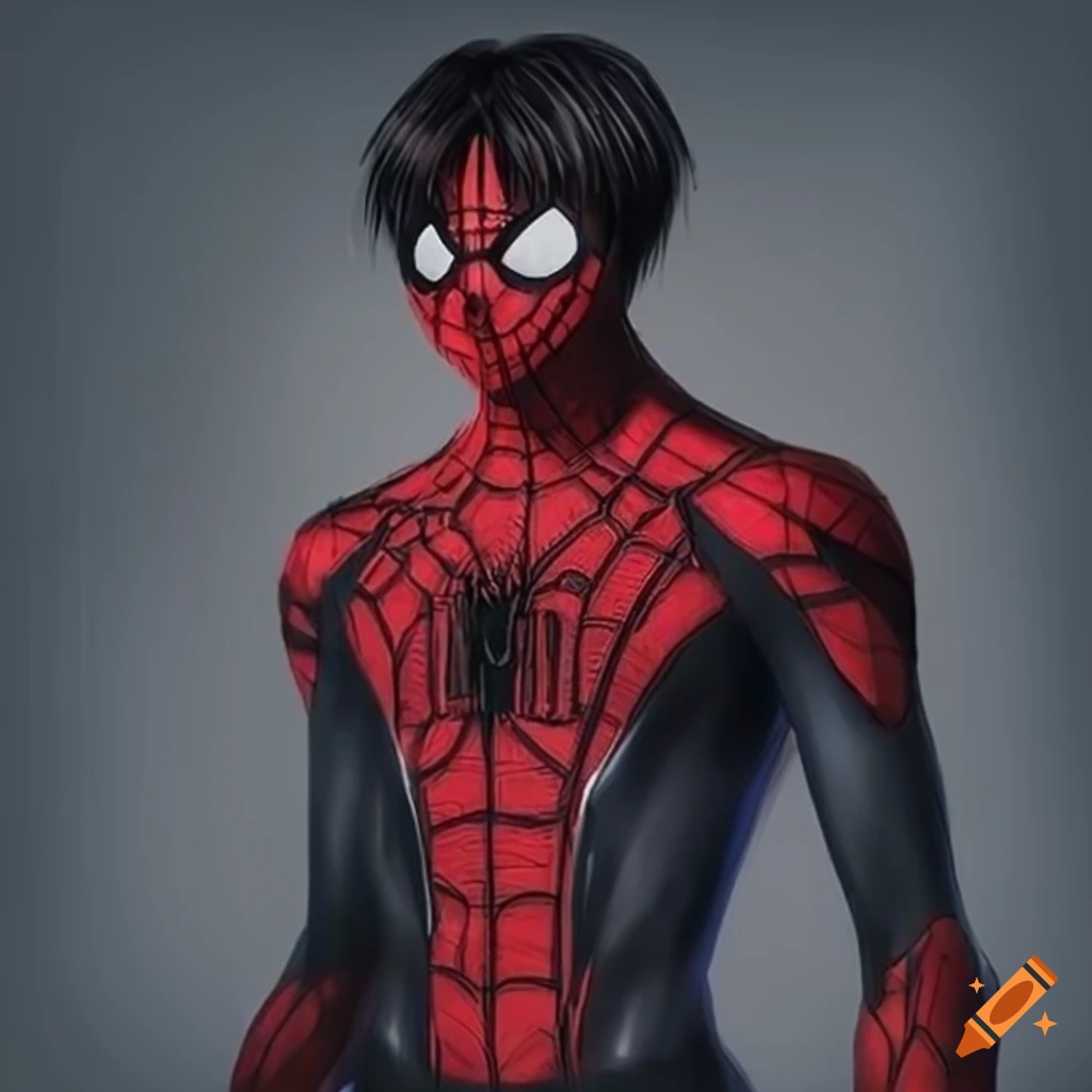 Eren yeager as spidermna red and black costume futuristic spiderman ...