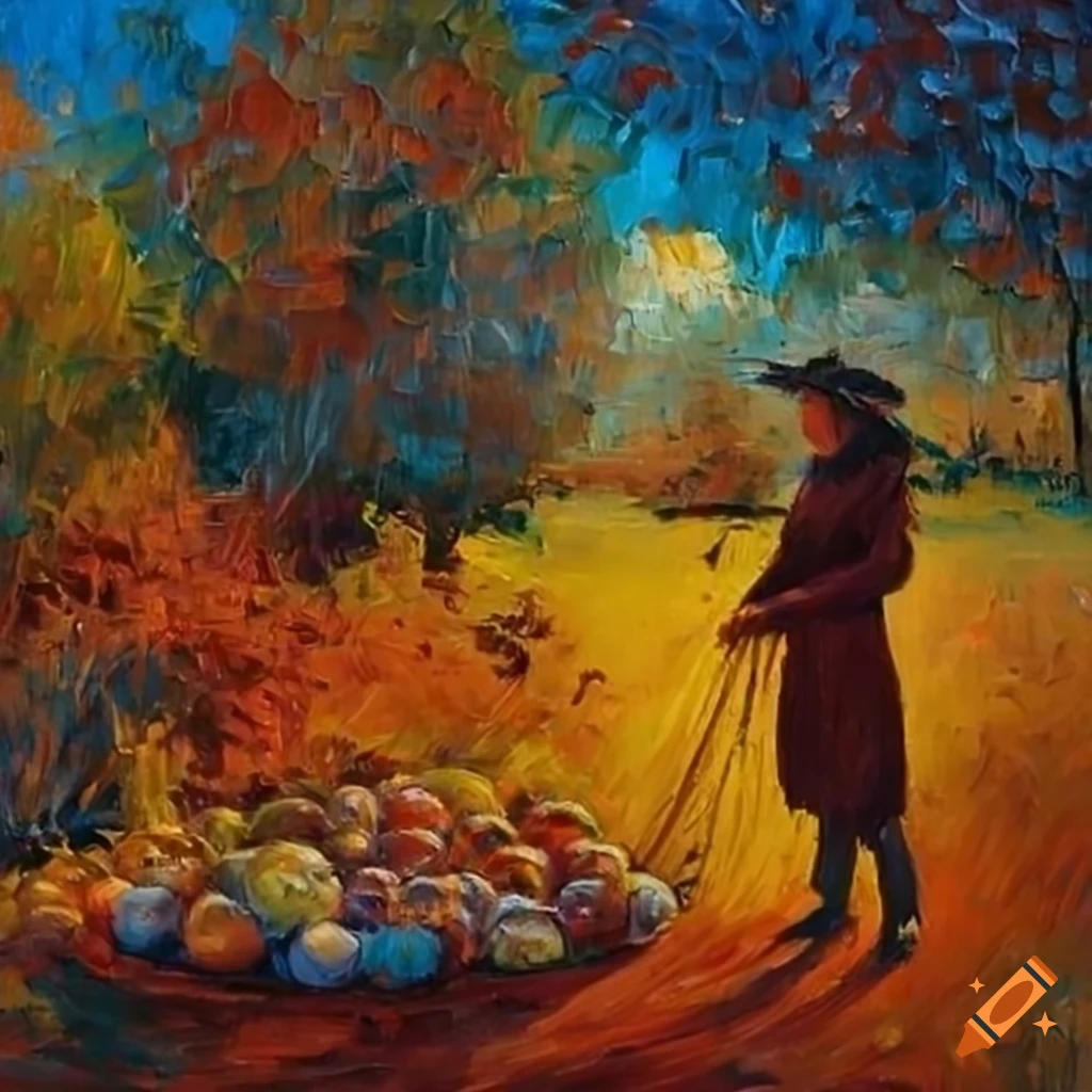 A stunning impressionist painting of a bountiful autumn harvest on Craiyon