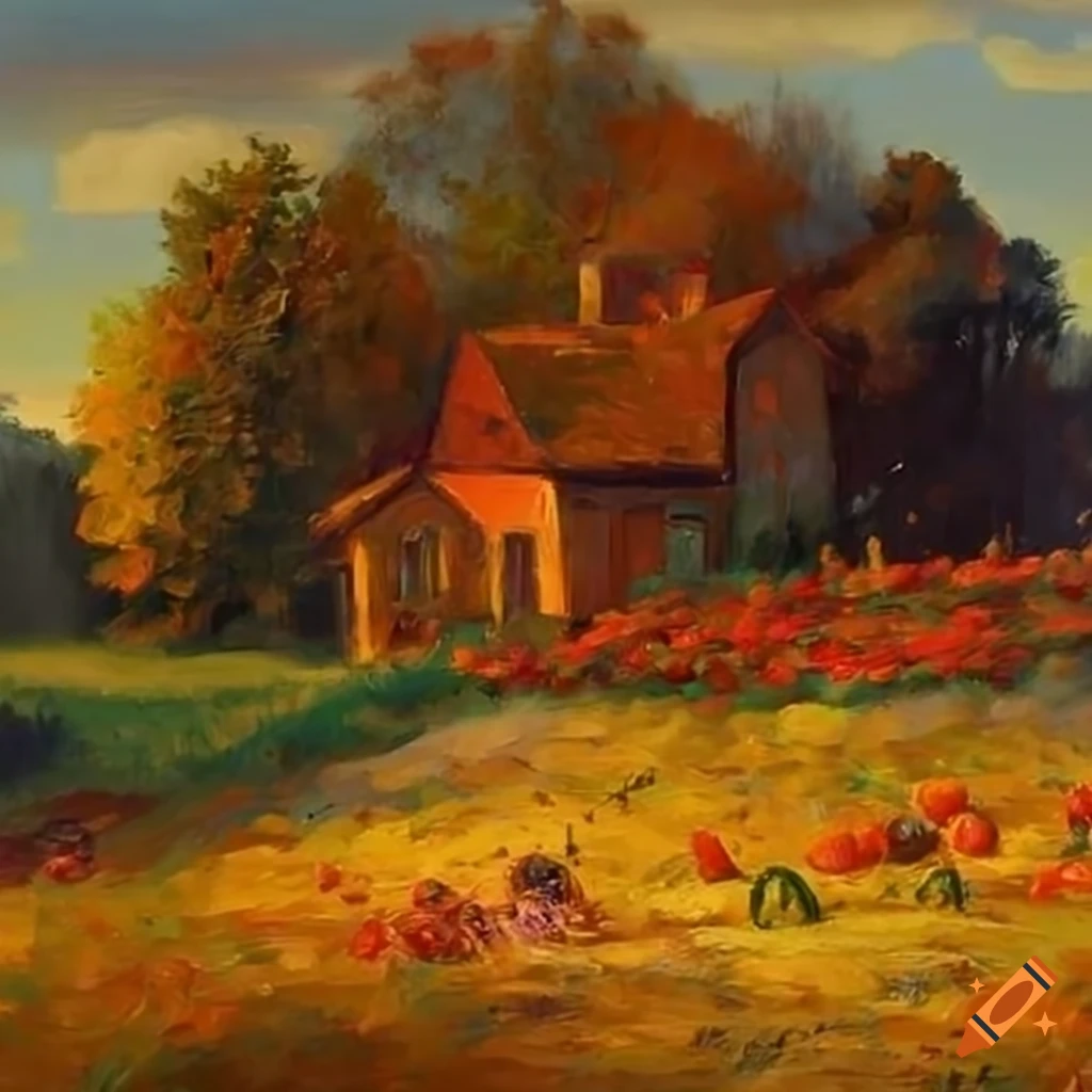 A stunning impressionist painting of a bountiful autumn harvest on Craiyon