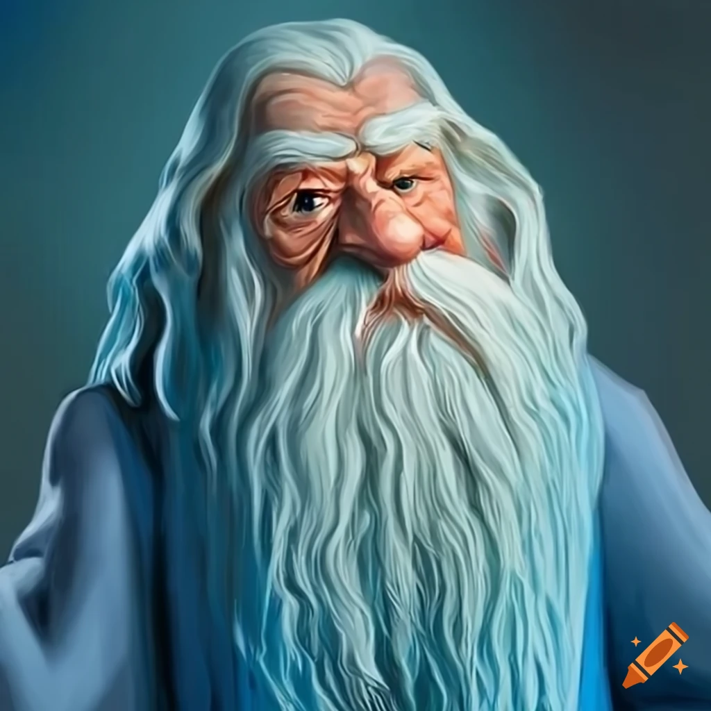 Gandalf the dwarf wearing sky blue and orange attire on Craiyon