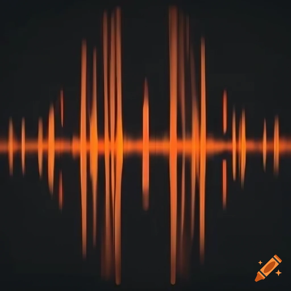 Abstract representation of orange soundwaves fading into a black ...