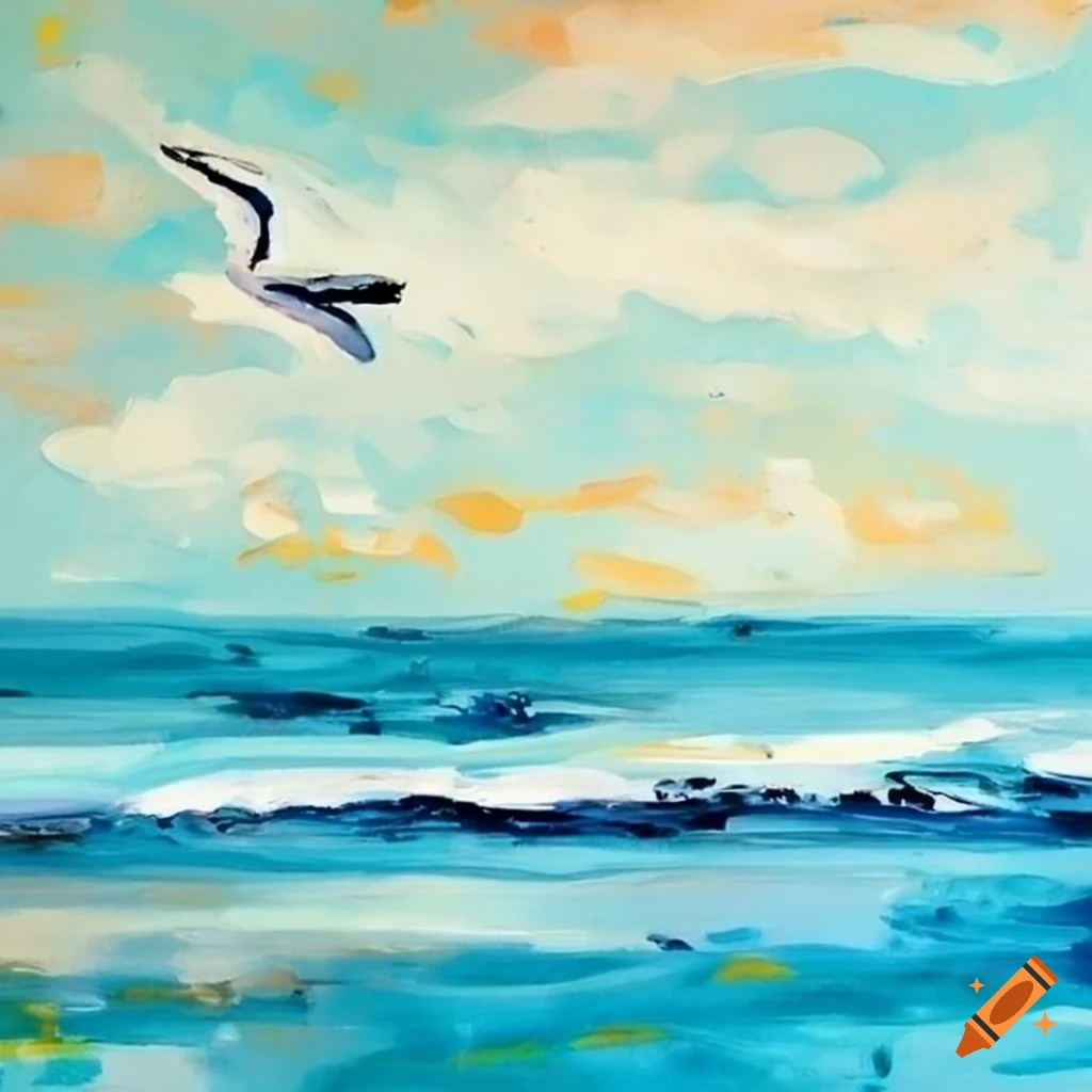 Abstract painting of seagull at beach