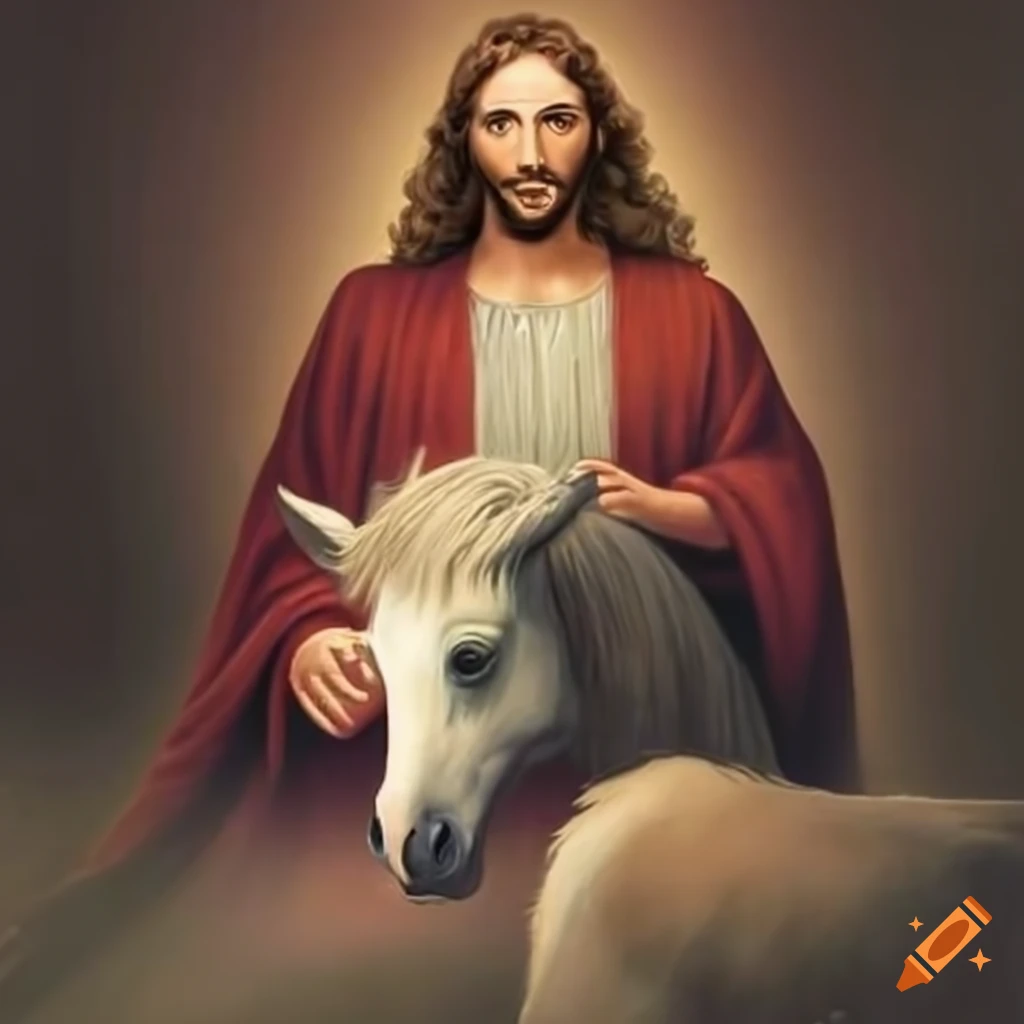 Jesus christ holding a pony