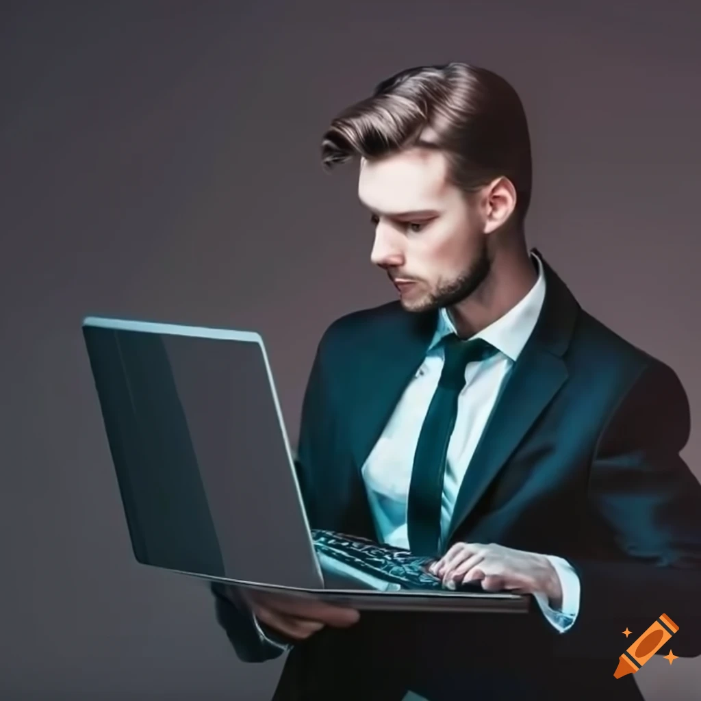 Man in suit using computer, computer, office
