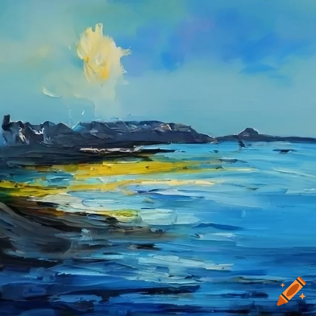 A scenic seascape painting of brittany using a palette knife
