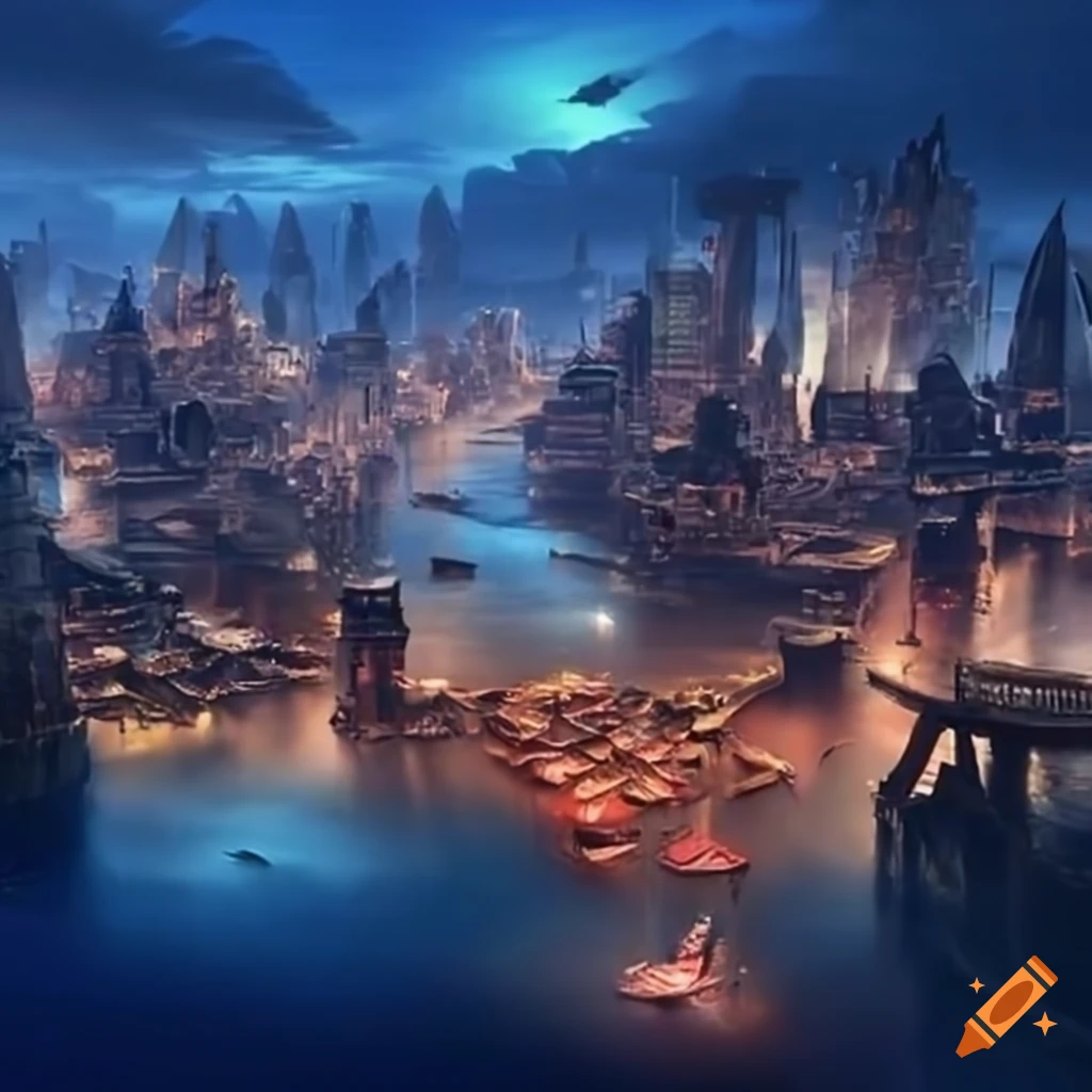 Fantasy asian port city on Craiyon