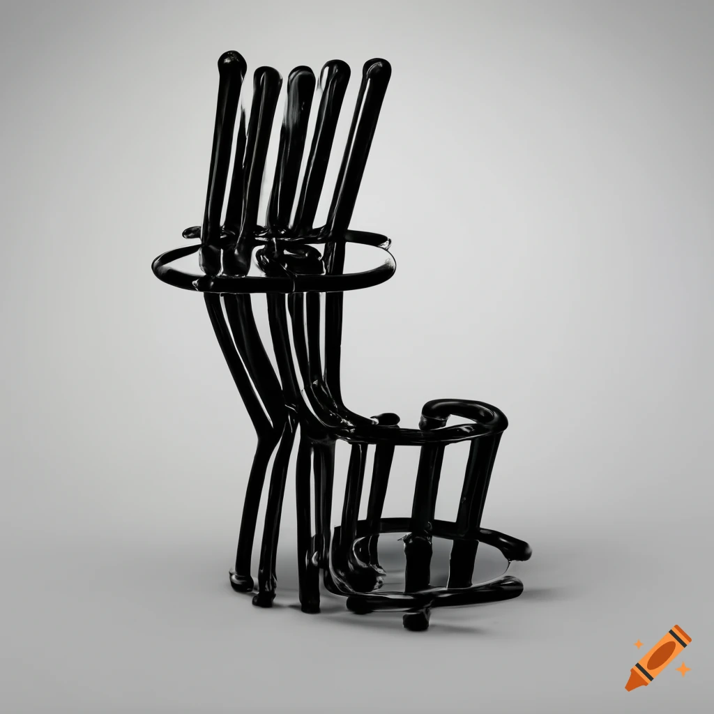 A postmodern, intricate chair made of many black glass tubes that were ...