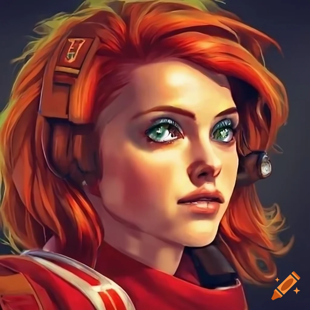 Communist female space pilot red hair green eyes on Craiyon