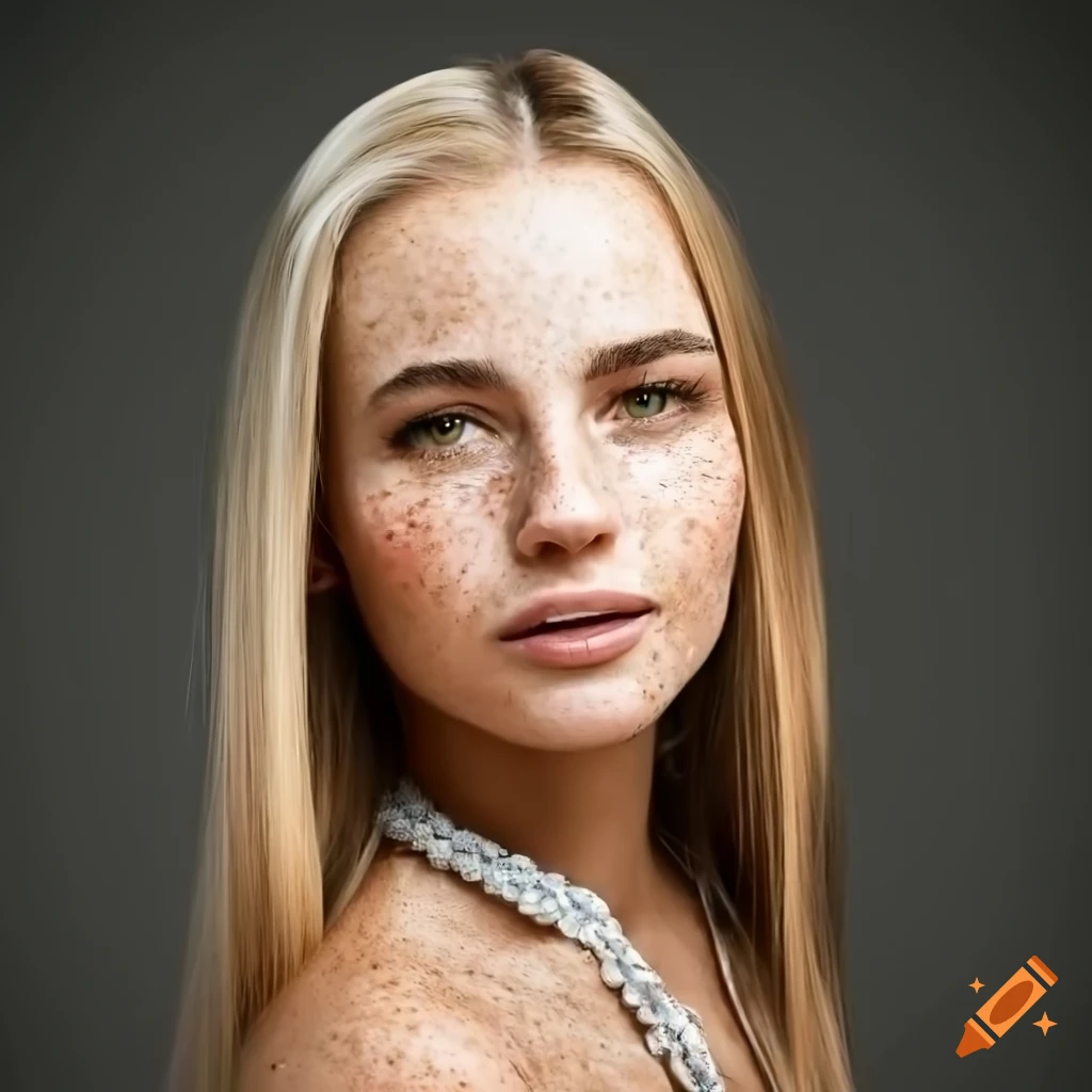 Beautiful young woman delicate freckles radiant smile blonde hair on ...