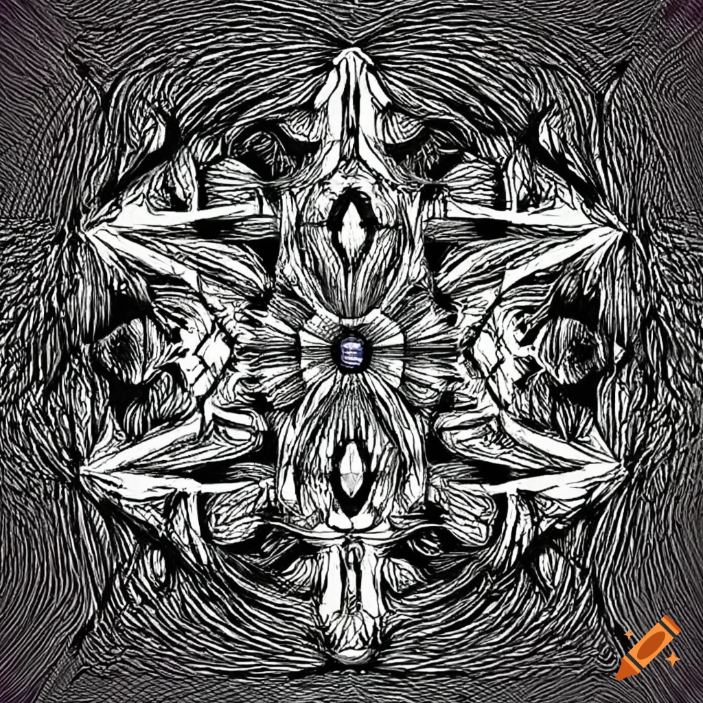 A symmetrical geometric symbol with intersecting lines on Craiyon