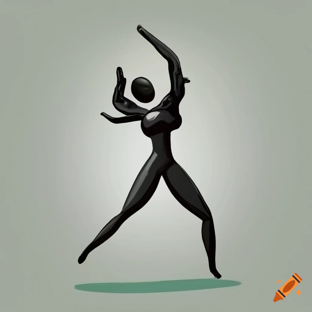 Dynamic female pose stamp, in stick figure style