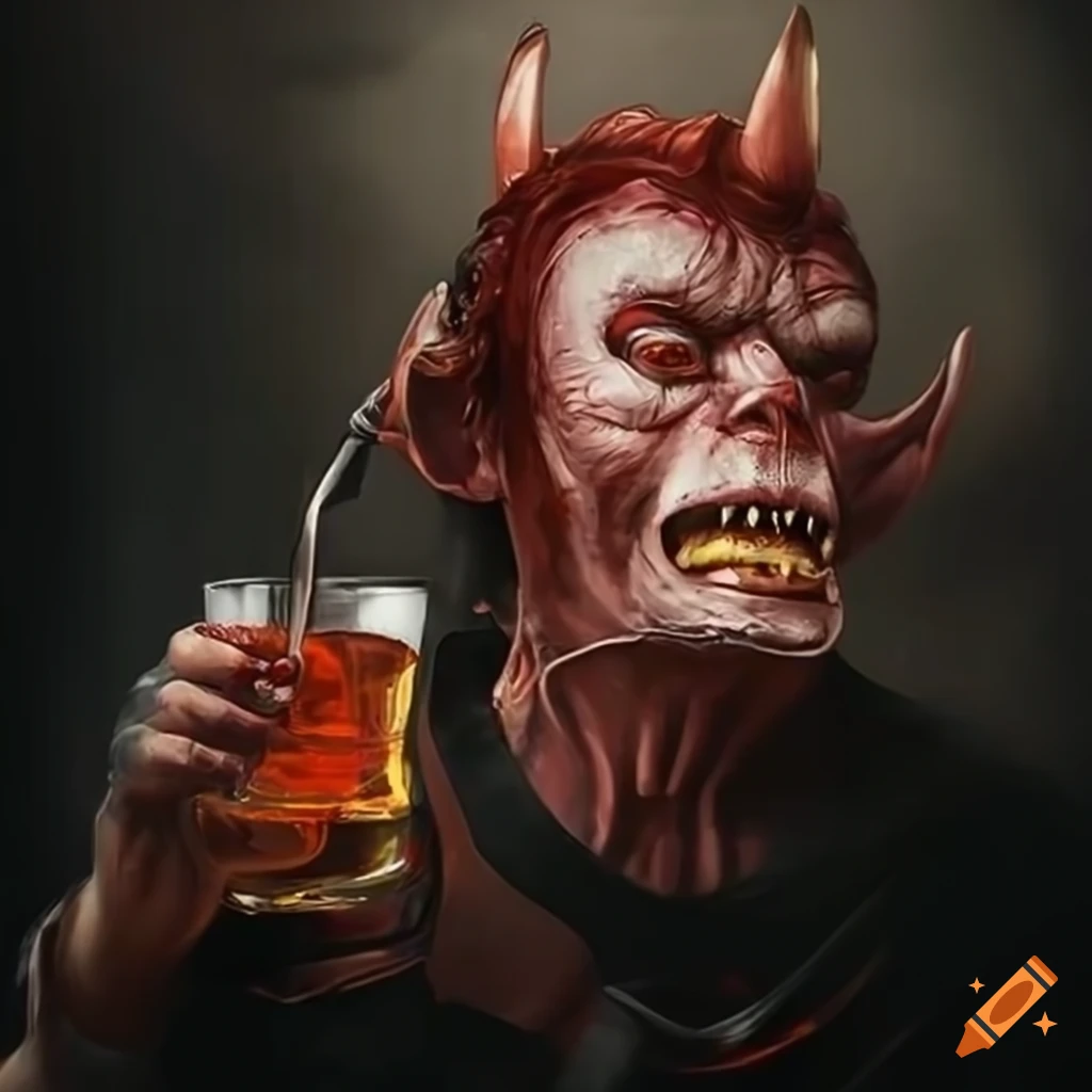 Hyperrealistic kill devil drinking rum